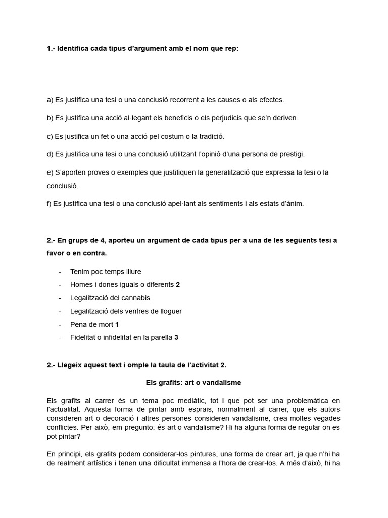 Exercicis text argumentatiu (1) | PDF