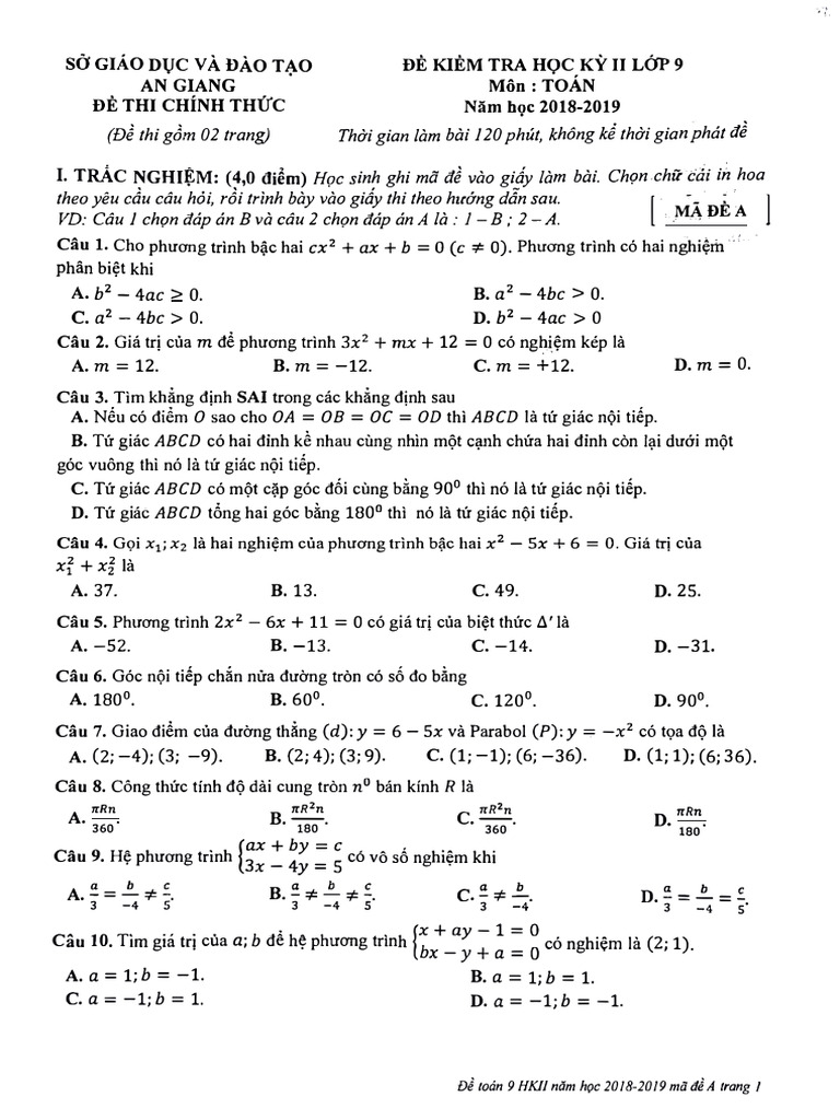 De HK2 Toan 9 Nam Hoc 2018-2019 So GD&DT An Giang | PDF | Southeast Asia | Vietnam