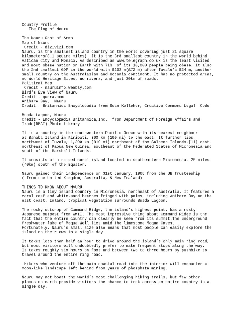 Nauru: The World's Smallest Island Nation | PDF | Social Science | Travel