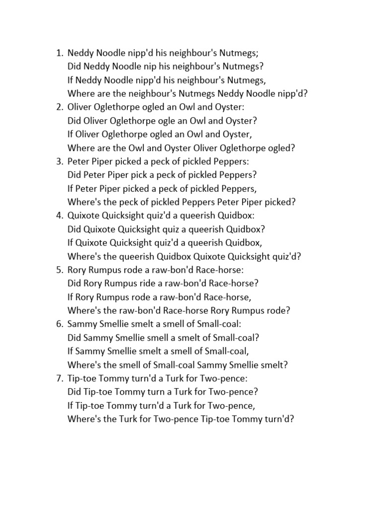 Tongue Twisters for Kids | PDF
