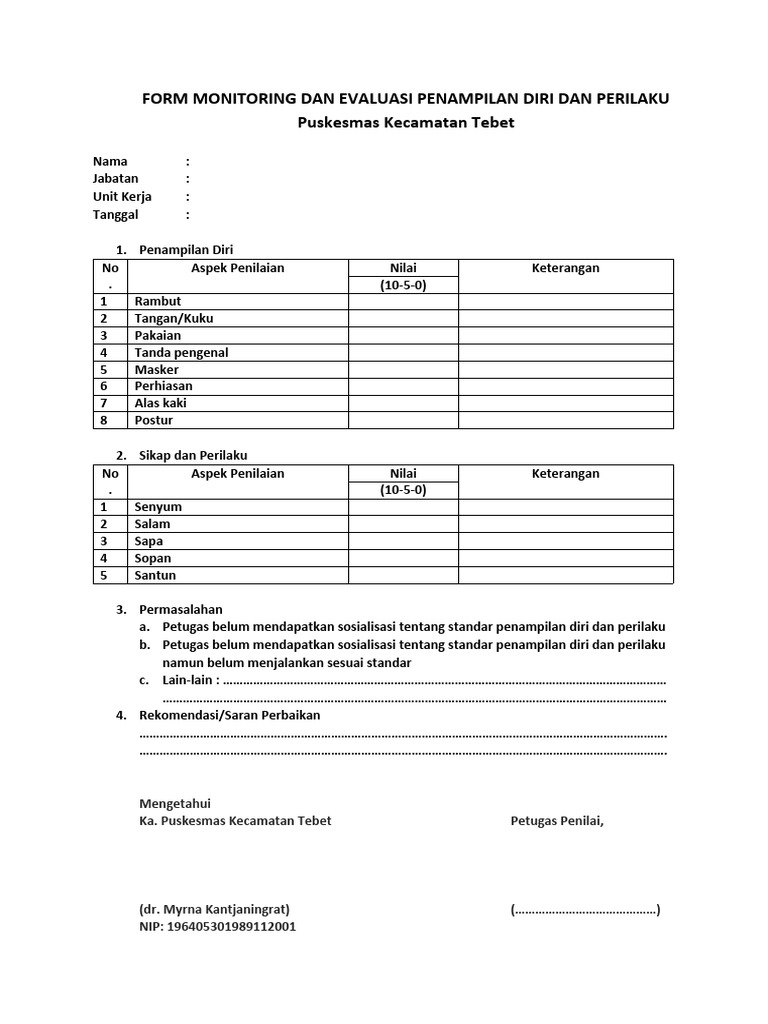 Form Monitoring Dan Evaluasi Penampilan Diri Dan Perilaku Fix | PDF
