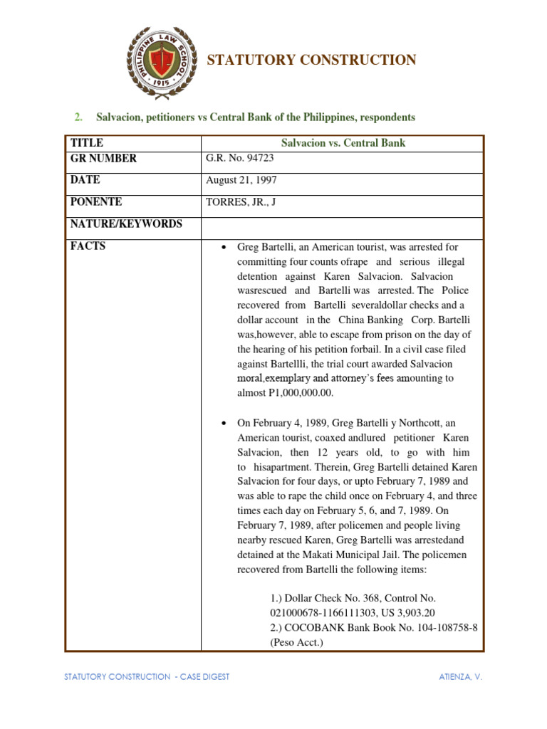 Salvacion vs. Central Bank Ruling | PDF | Lawsuit | Supreme Court Of ...