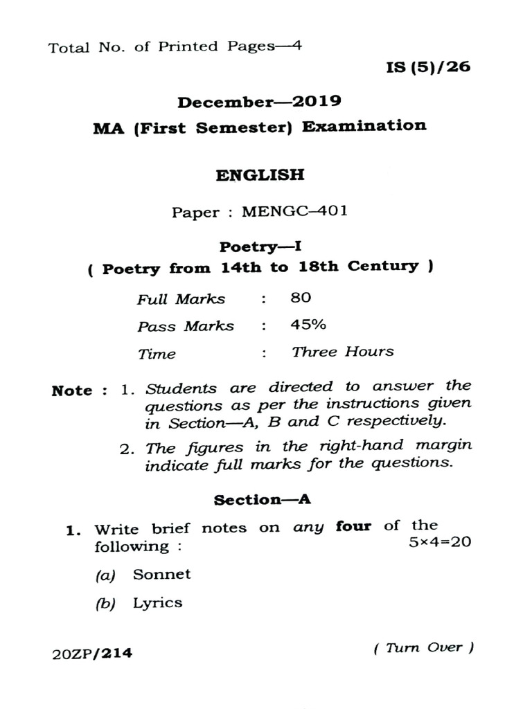MA English Exam Papers: Poetry & Drama | PDF | The Scarlet Letter