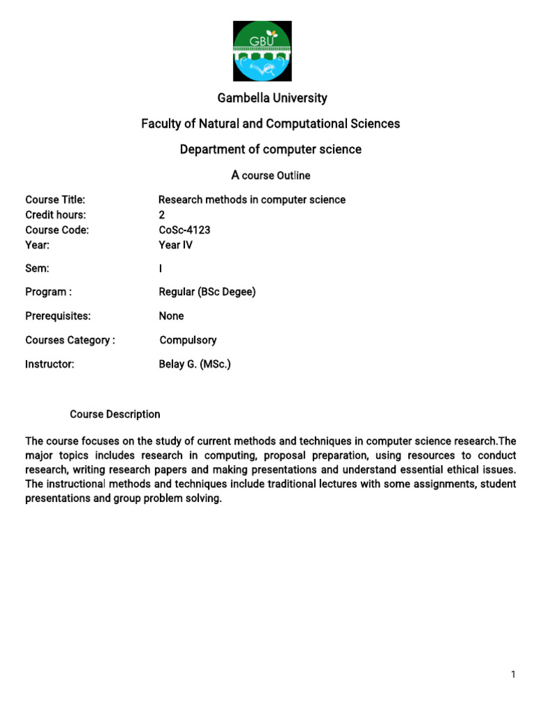 Research Methods COURSE OUTLINE - To - Be - Printed | PDF | Science ...