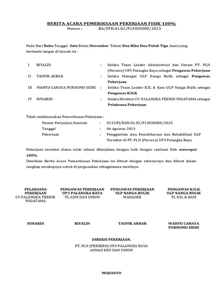 Contoh BERITA ACARA PEMERIKSAAN PEKERJAAN FISIK | PDF