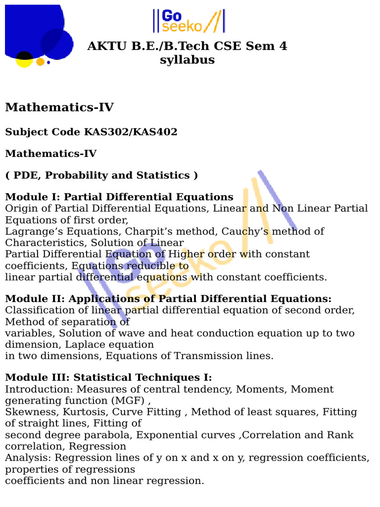 CSE Sem 4 Syllabus | PDF | Partial Differential Equation | Process (Computing)