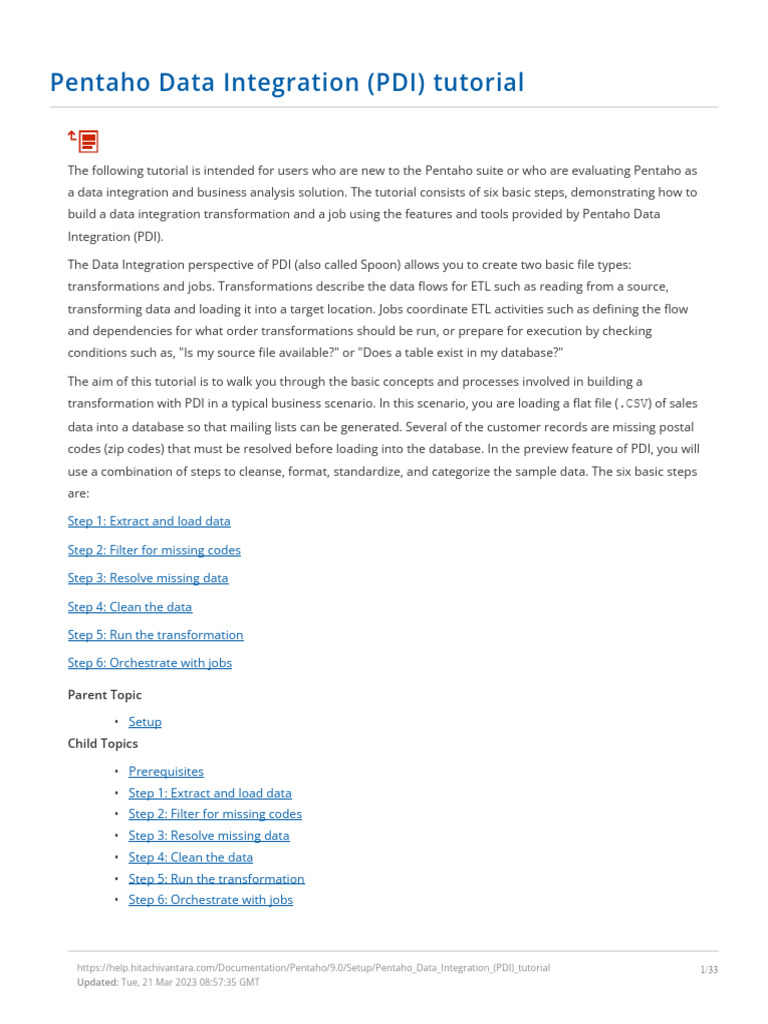 Pentaho Data Integration (PDI) Tutorial | PDF | Comma Separated Values | Databases