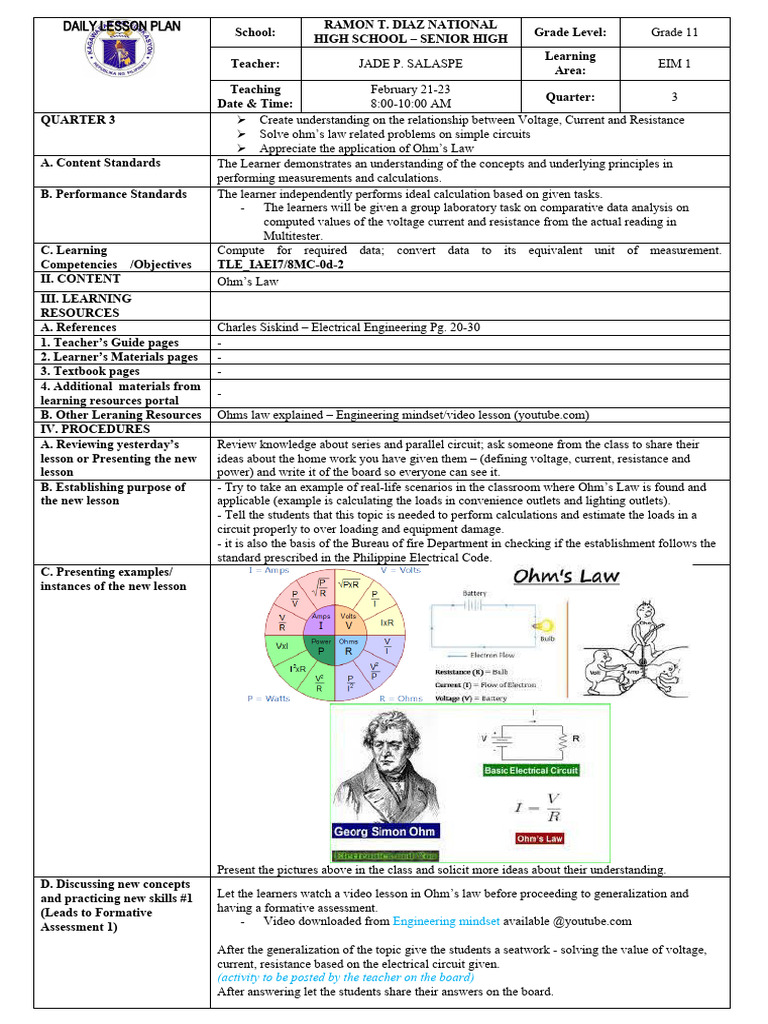 DLP - Ohm's Law (Basic) | PDF | Volt | Electrical Resistance And ...