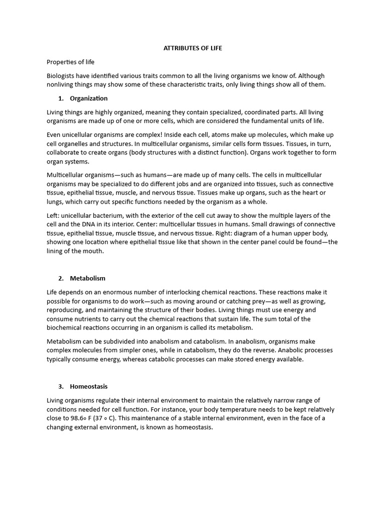 Attributes of Life | PDF | Organisms | Cell (Biology)
