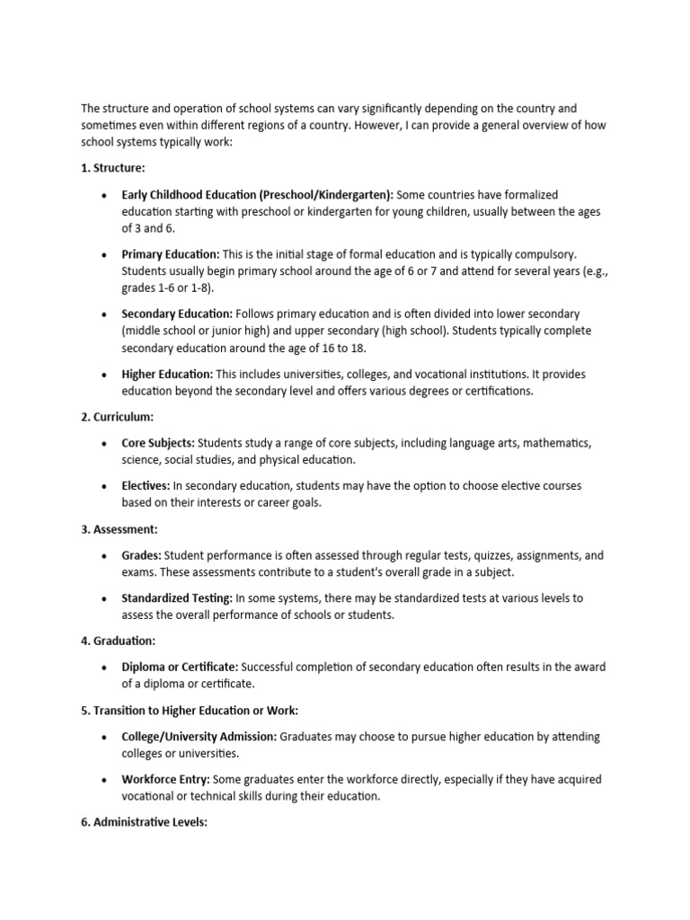 The Structure and Operation of School Systems Can Vary Significantly ...