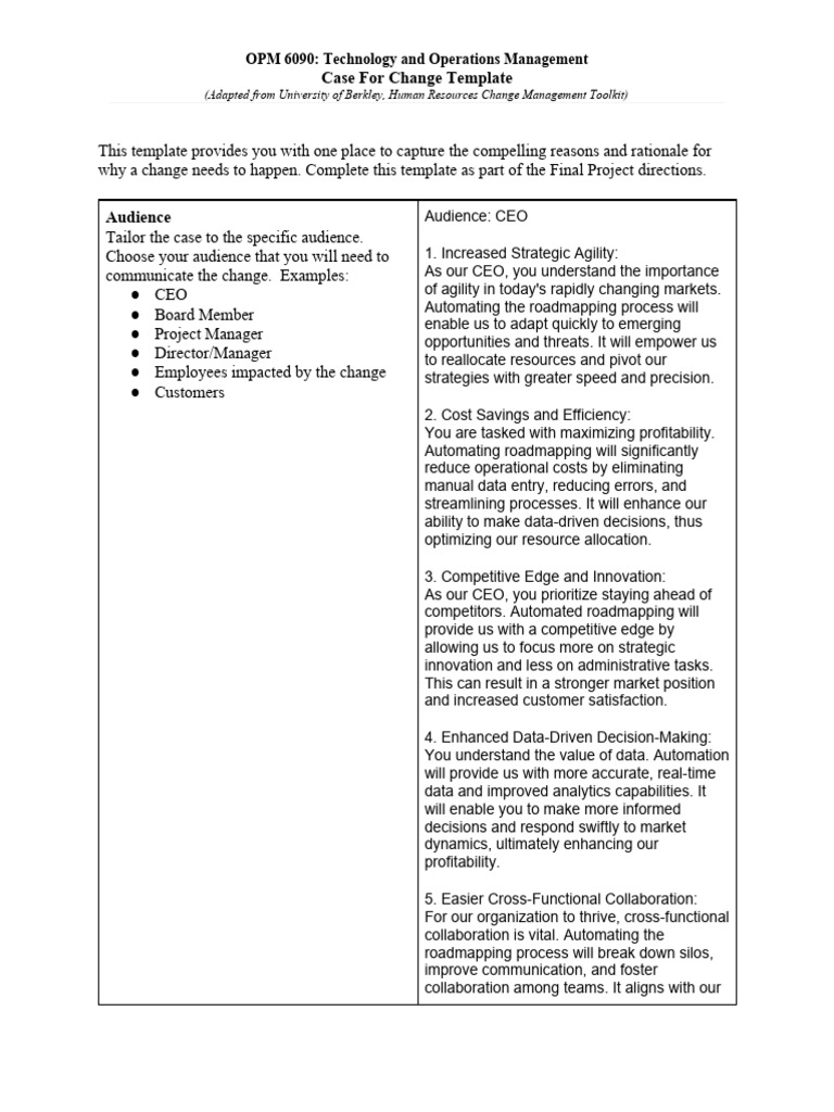 OPM6090 Final Project - Case For Change Template-1 | PDF | Employee Retention | Automation