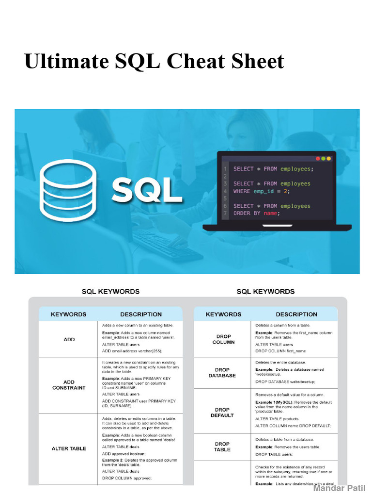 Sql Cheatsheet 2 Pdf Relational Database Databases 2159