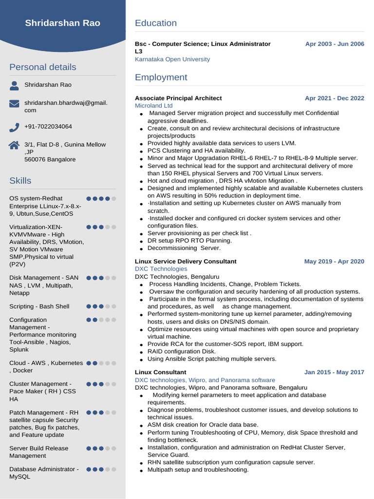 Linux Admin L3 Resume | PDF | Databases | Server (Computing)