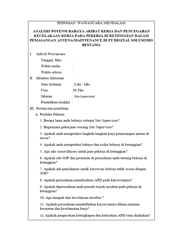 PEDOMAN WAWANCARA MENDALAM Wiki Mulya Nugraha (SS) | PDF