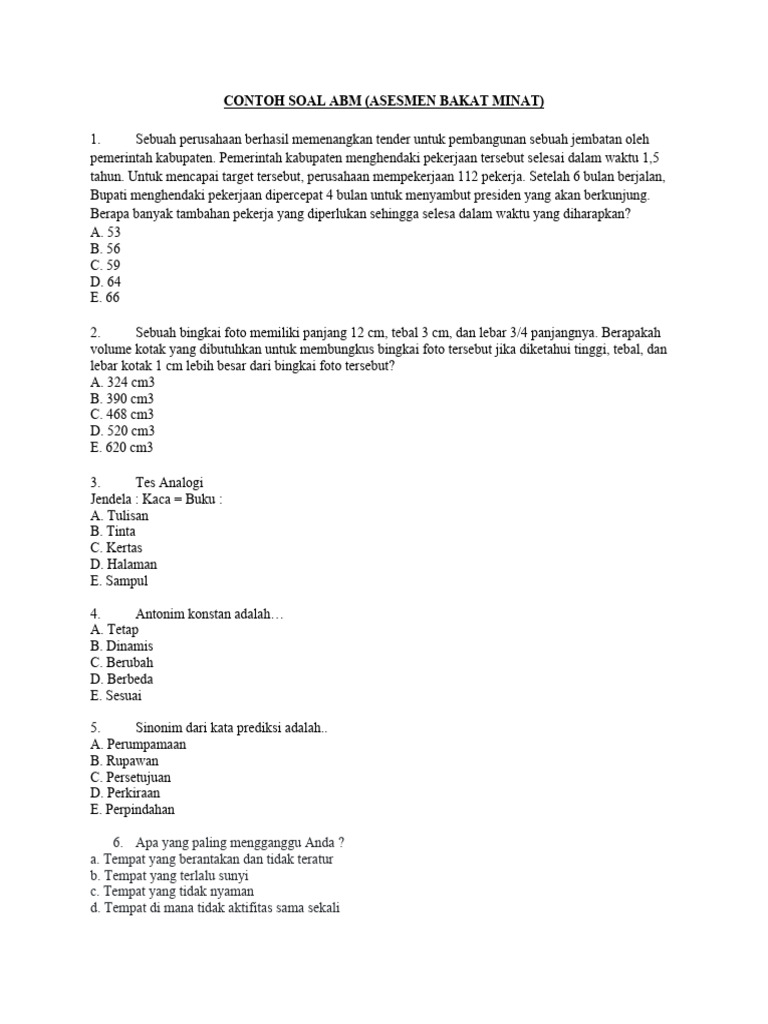 Contoh Soal Abm | PDF | Metode & Bahan Ajar