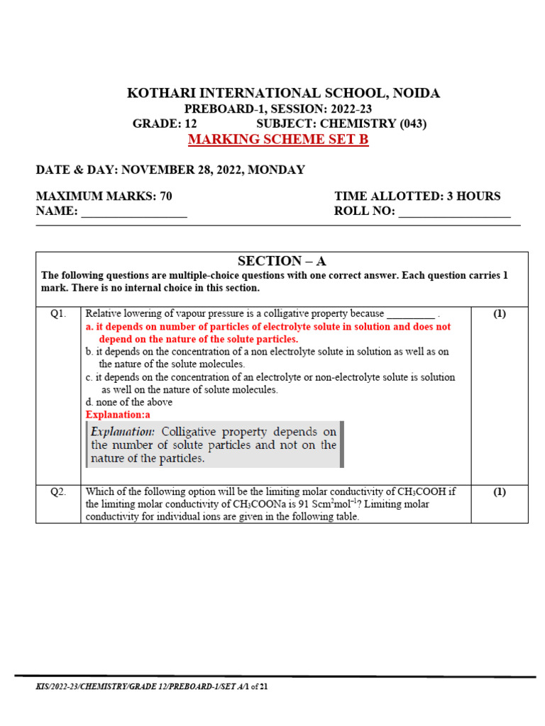MS PB-1 Set B Chem Grade 12 Question Paper - 2022-23 | PDF ...