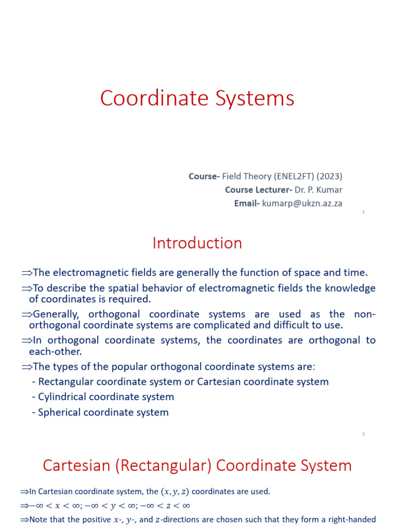 Coordinate Systems Pdf Cartesian Coordinate System Sphere