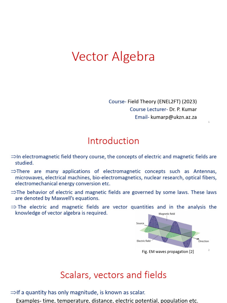 Vector Algebra | PDF | Euclidean Vector | Field (Physics)