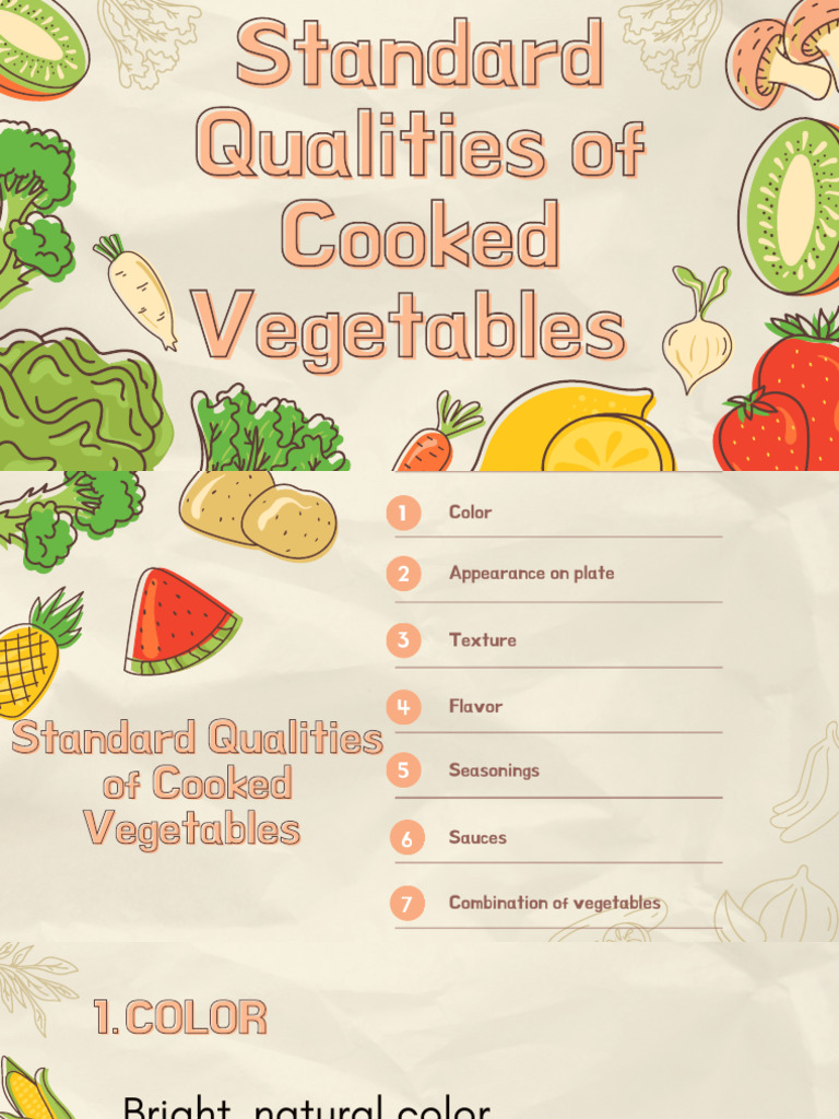 Standard Qualities of Cooked Vegetables | PDF | Cooking, Food & Wine | Home & Garden