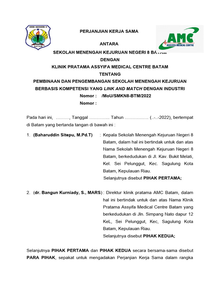Draf MoU SMKN 8 | PDF
