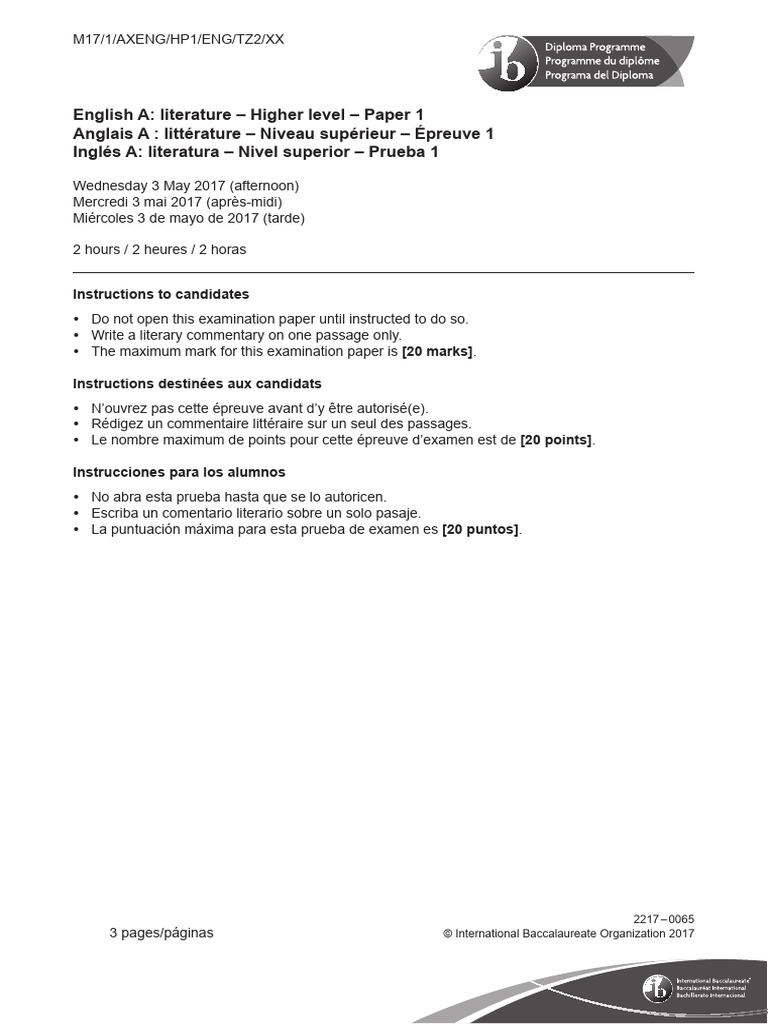 English A Literature Paper 1 TZ2 HL | PDF