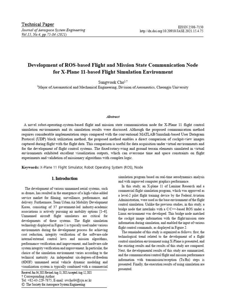 Development of ROS-based Flight and Mission State Communication Node For X-Plane 11-Based Flight ...