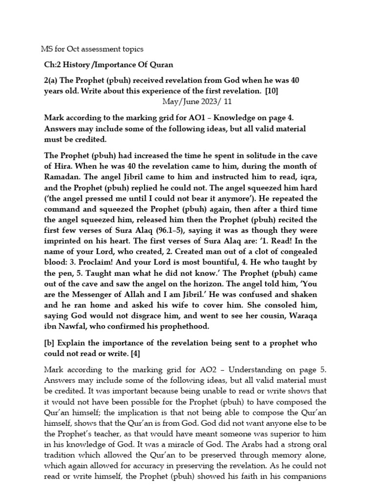 Islamiat Oct Assessment 2023 | PDF | Quran | Islam