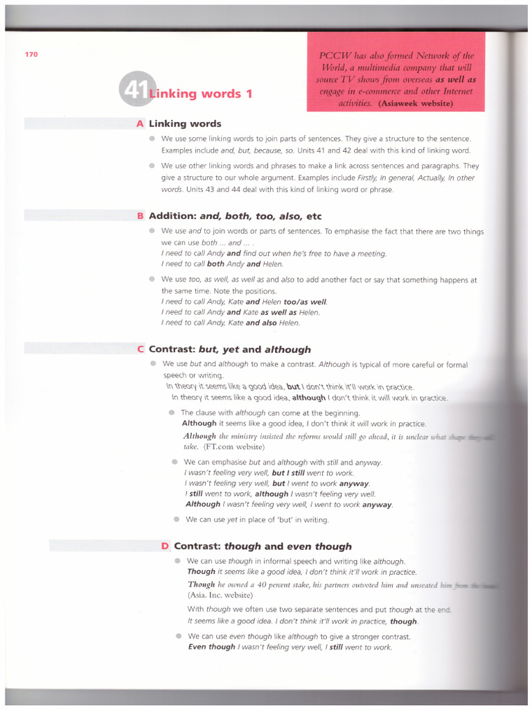 Linking Words - Business Grammar Builder | PDF