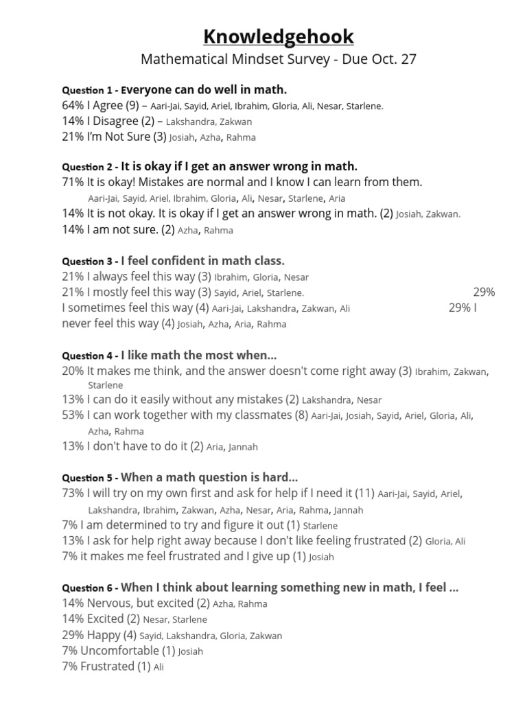 Math Mental Set Survey | PDF