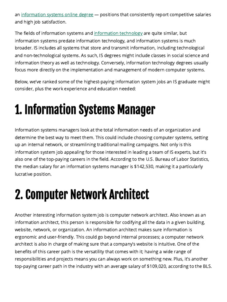 9 Information Systems Jobs To Consider | PDF | Information System ...