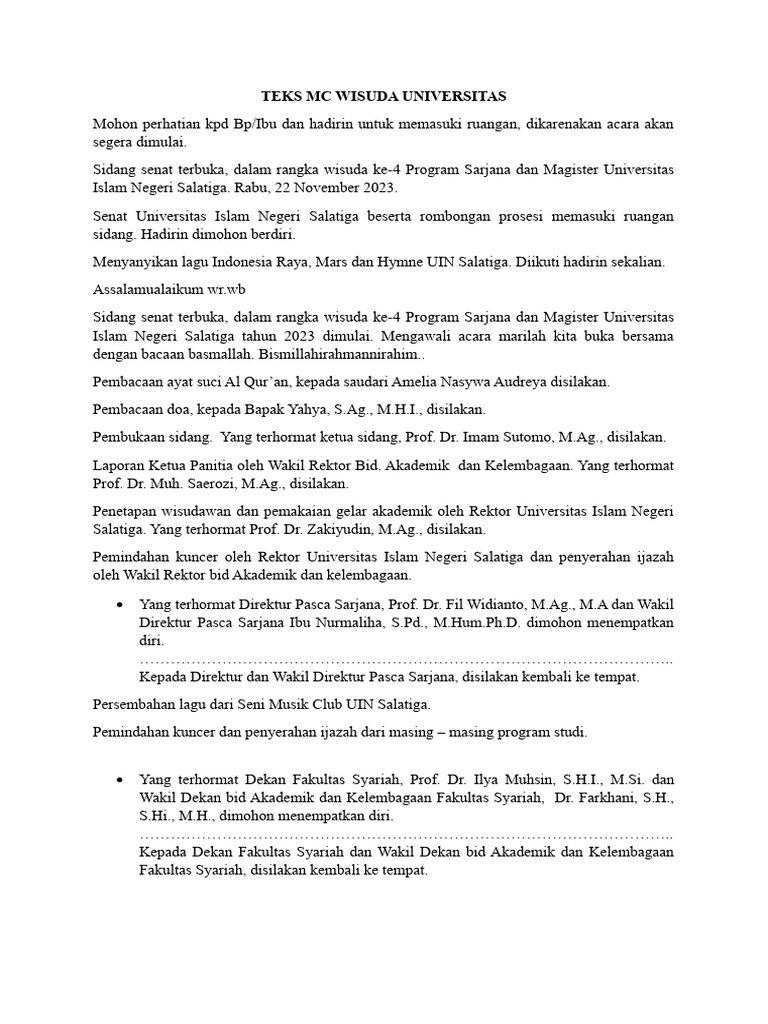 TEKS MC WISUDA UNIVERSITAS Ke4-22nov | PDF