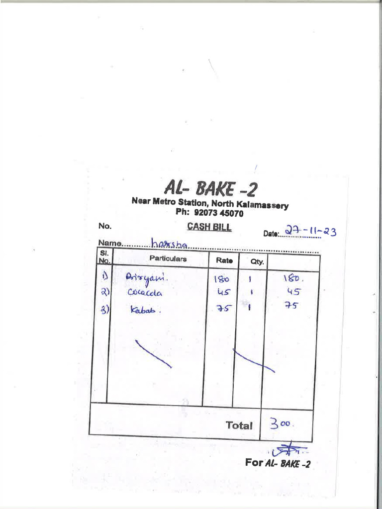 Ernakulam Dinner Bill | PDF