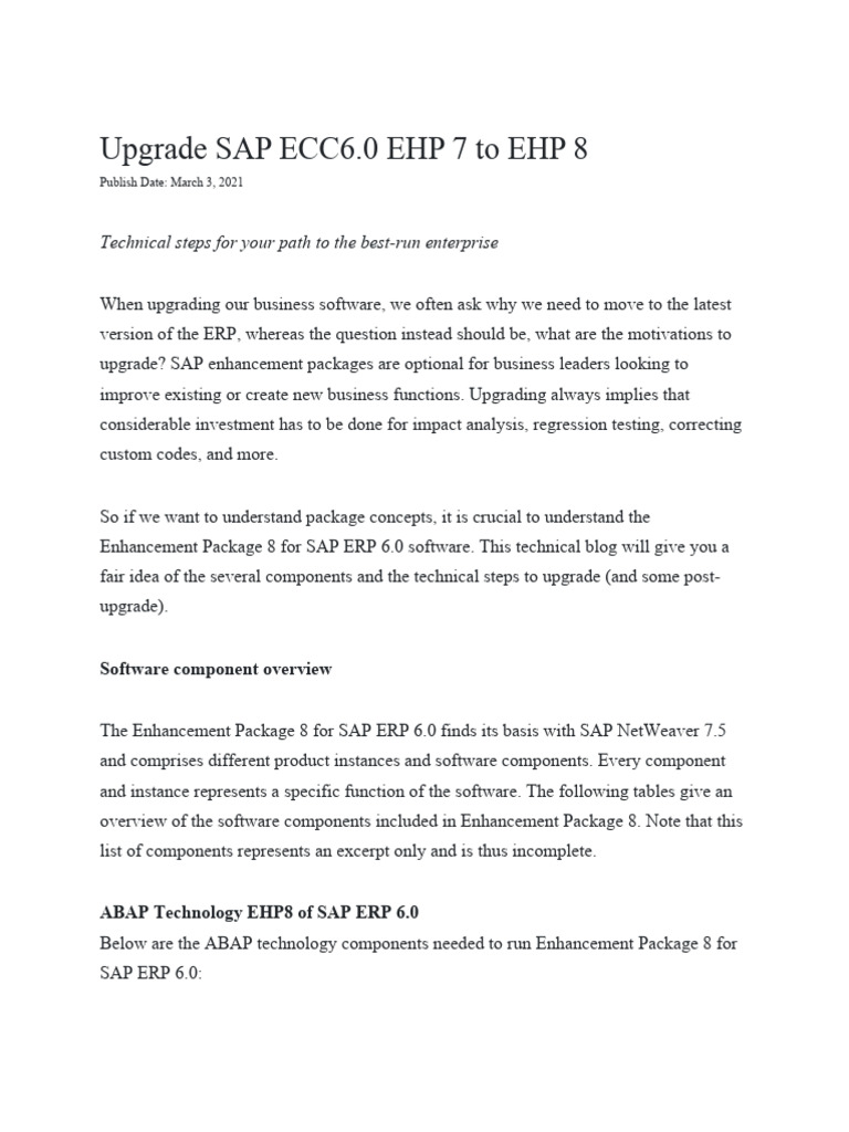 Upgrade SAP ECC6 To Ehp8 | PDF | Computing | Software Engineering