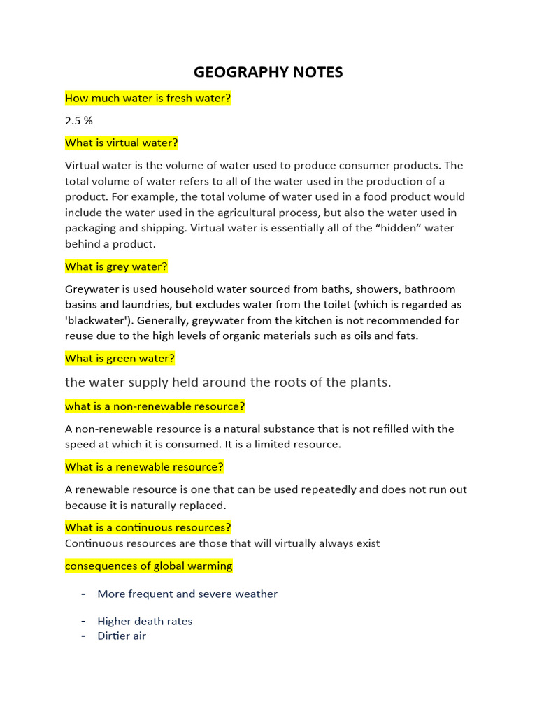 geography study notes | PDF | Water | Physical Geography