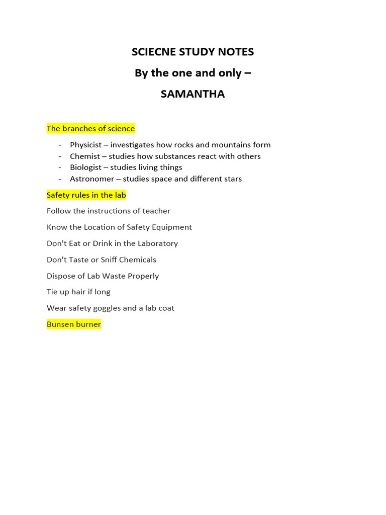 Science Study Notes | PDF | Liquids | Mixture