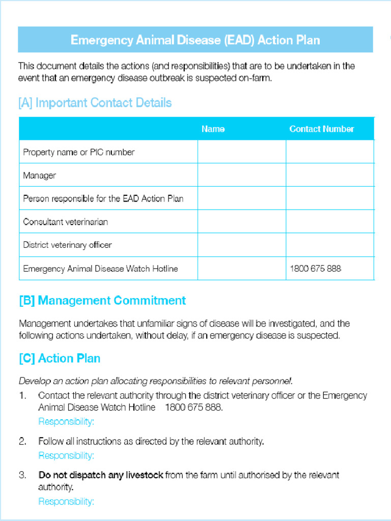 Emergency Animal Disease Action Plan | PDF