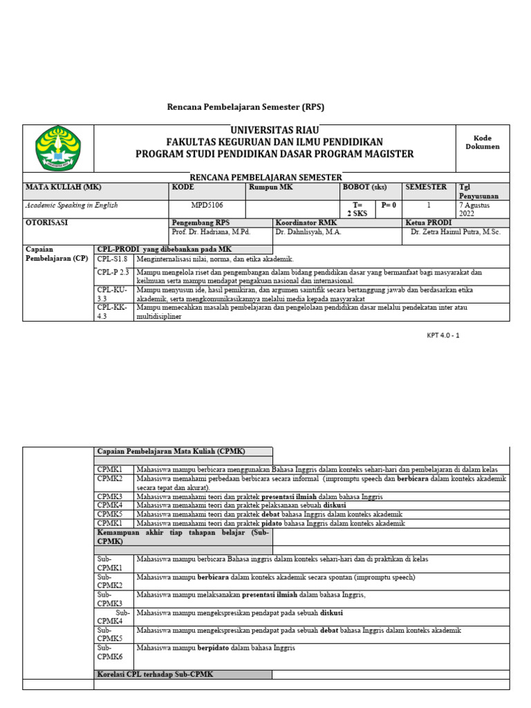 RPS Academic Speaking | PDF