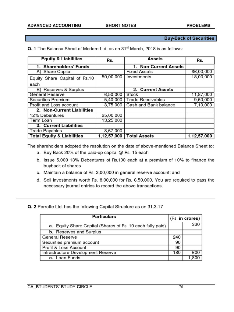 Adv Acc - Buy Back and Liquidation | PDF | Equity (Finance) | Liquidation