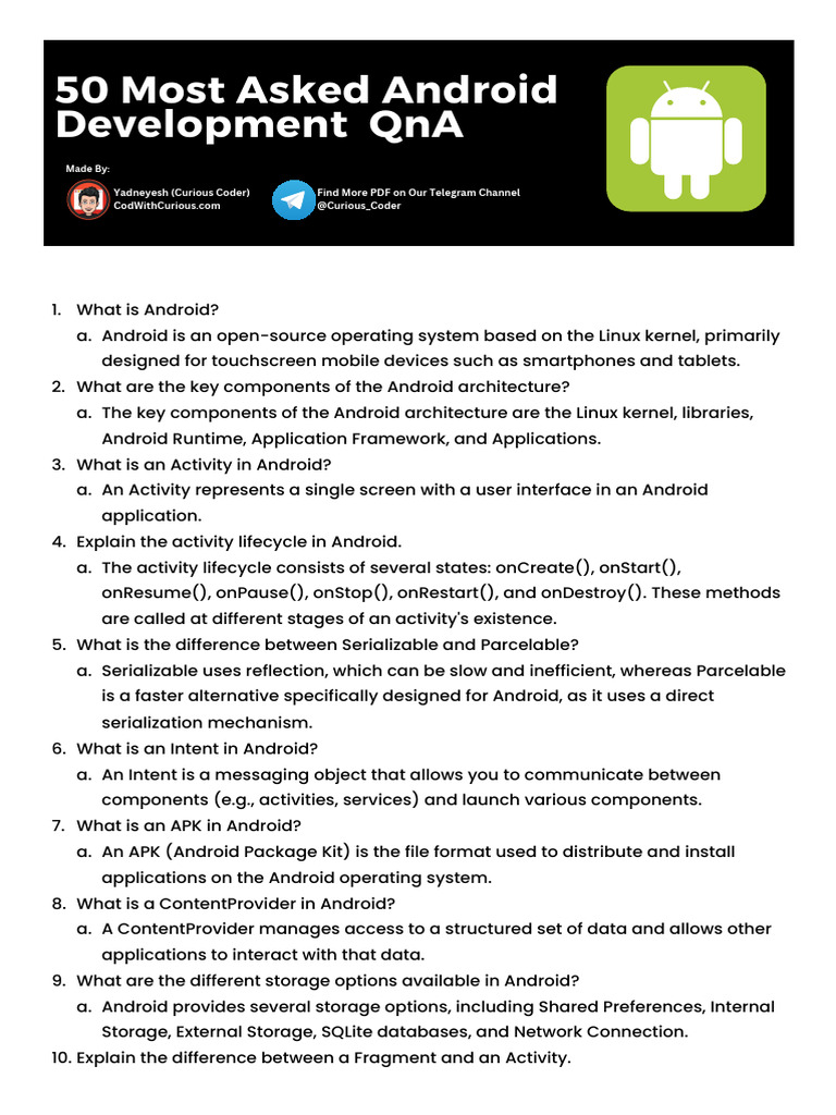 50 Most Asked Android Interview QnA | PDF | Android (Operating System ... 50 Most Asked Android Interview QnA | PDF | Android (Operating System ...