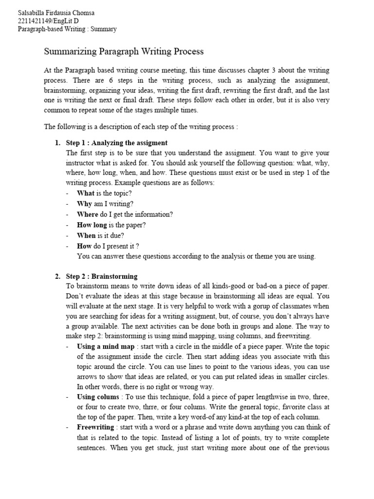 6 Steps of Paragraph Writing Process | PDF | Brainstorming | Paragraph