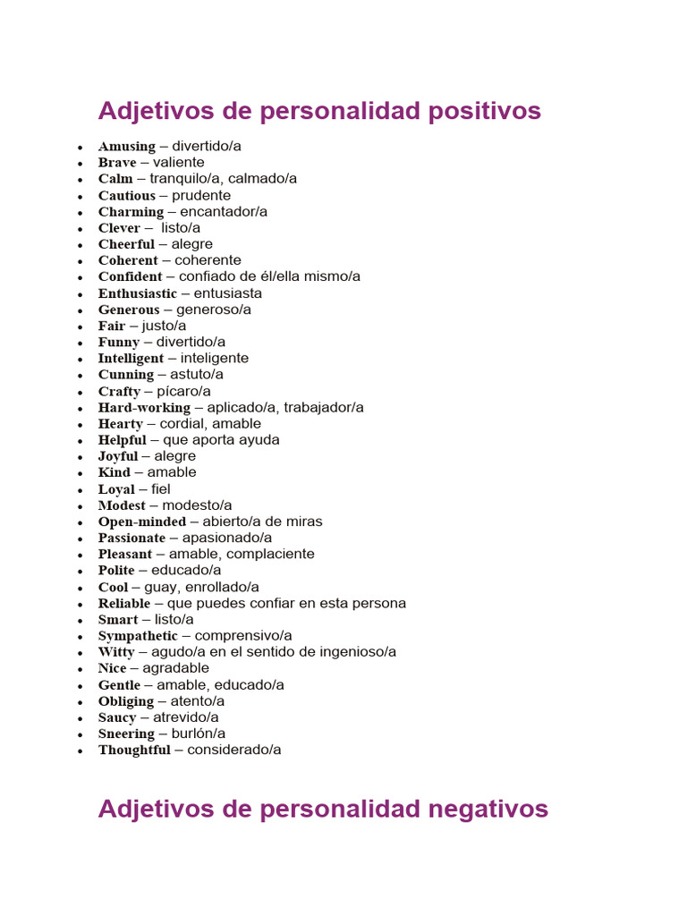 Adjetivos de Personalidad | PDF