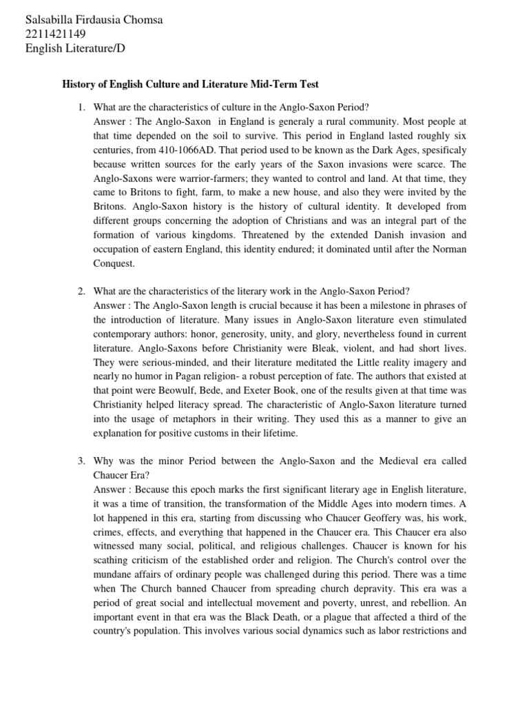 Anglo-Saxon Literature and Culture Insights | PDF | King Arthur ...