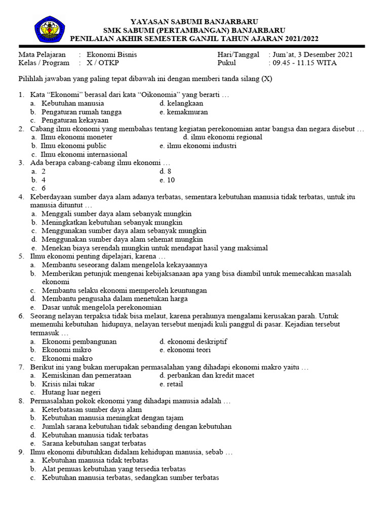 Penilaian Ekonomi Bisnis SMK Sabumi | PDF | Seni