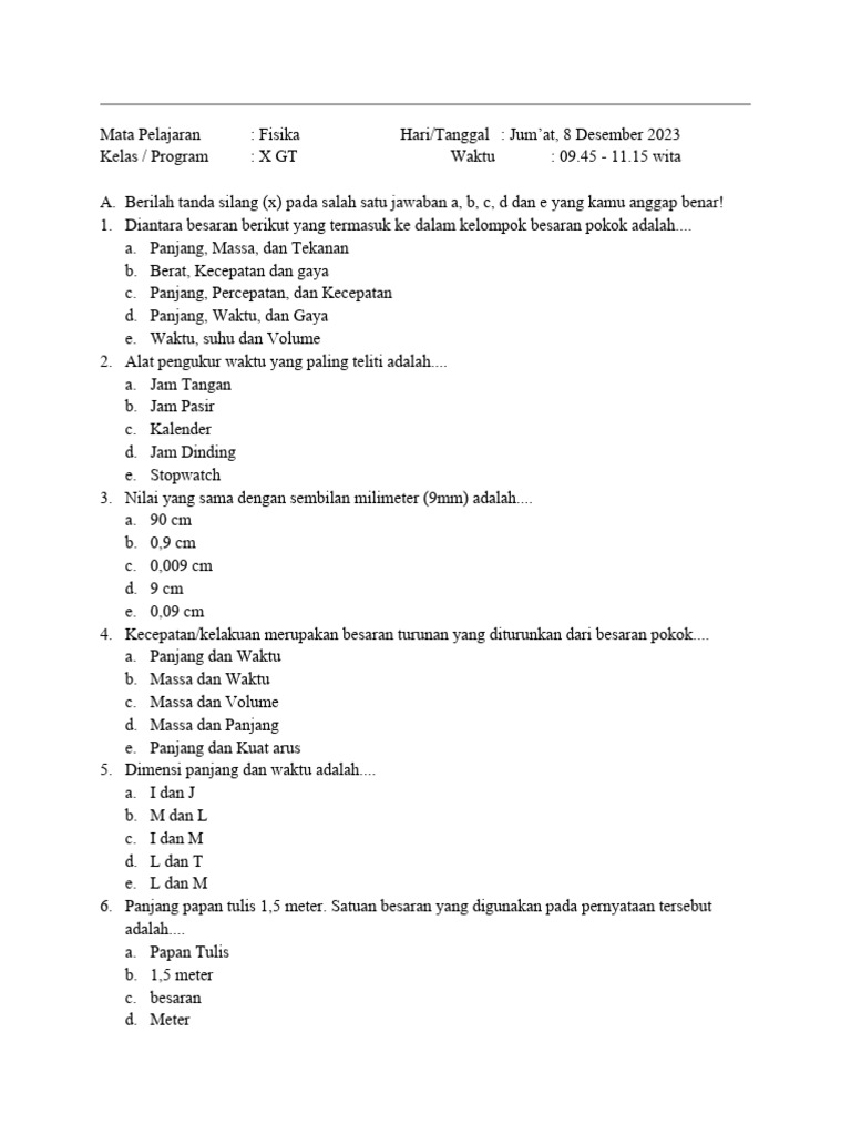PAS Ganjil Fisika 2023 | PDF