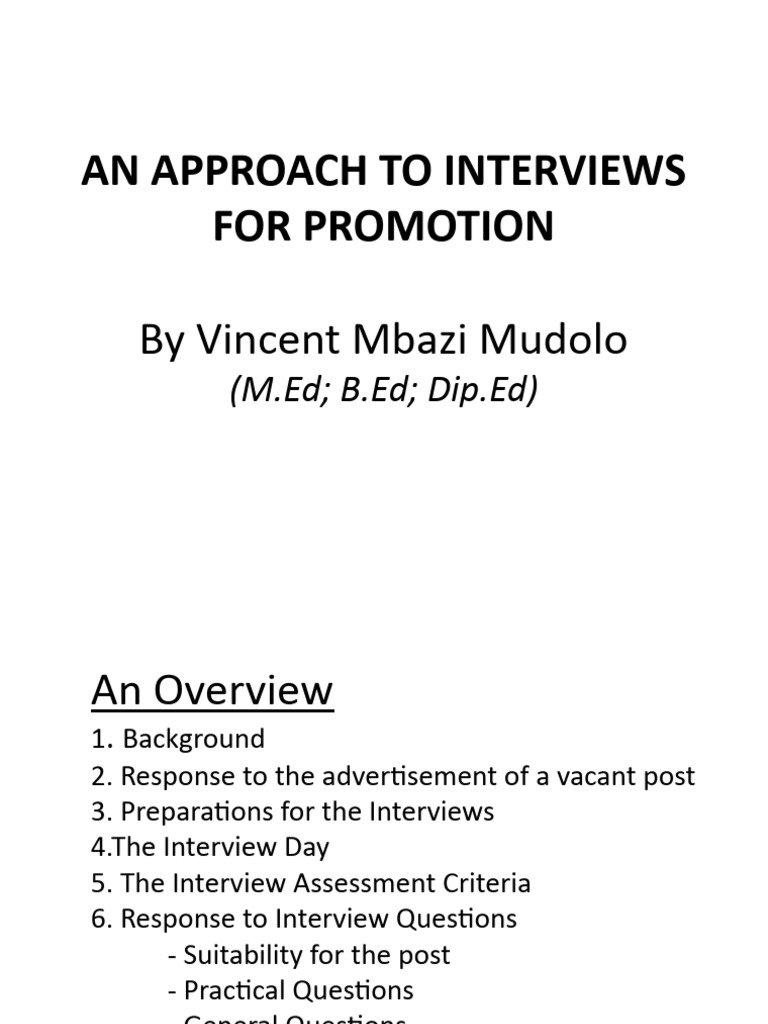An Approach To Interviews For Promotion | PDF | Teachers | Lesson Plan