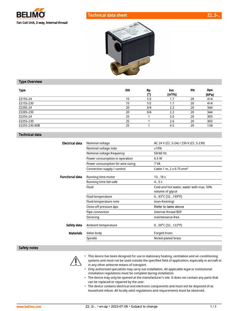 Belimo Z2..S-.. Datasheet En-Gb | PDF | Valve | Building Engineering