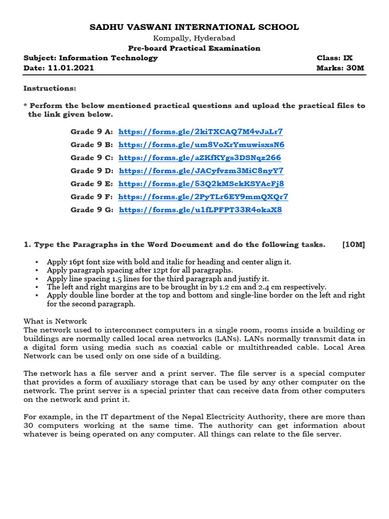 Pre-Board Practical Paper | PDF | Computer Network | Local Area Network