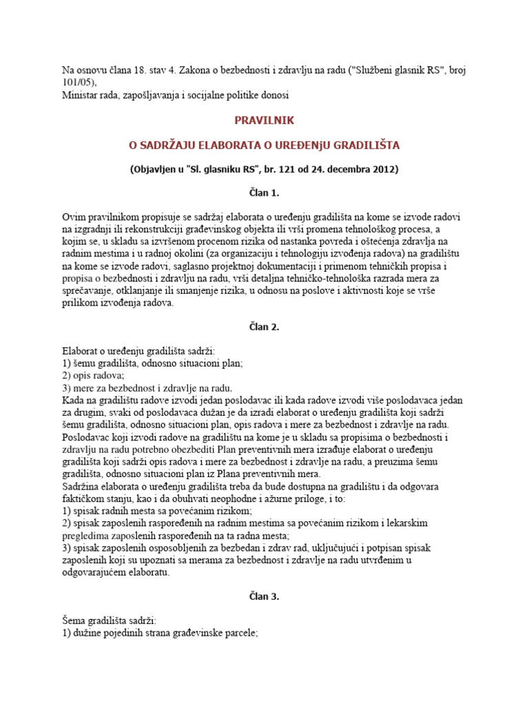 PRAVILNIK uredjenje gradilista | PDF