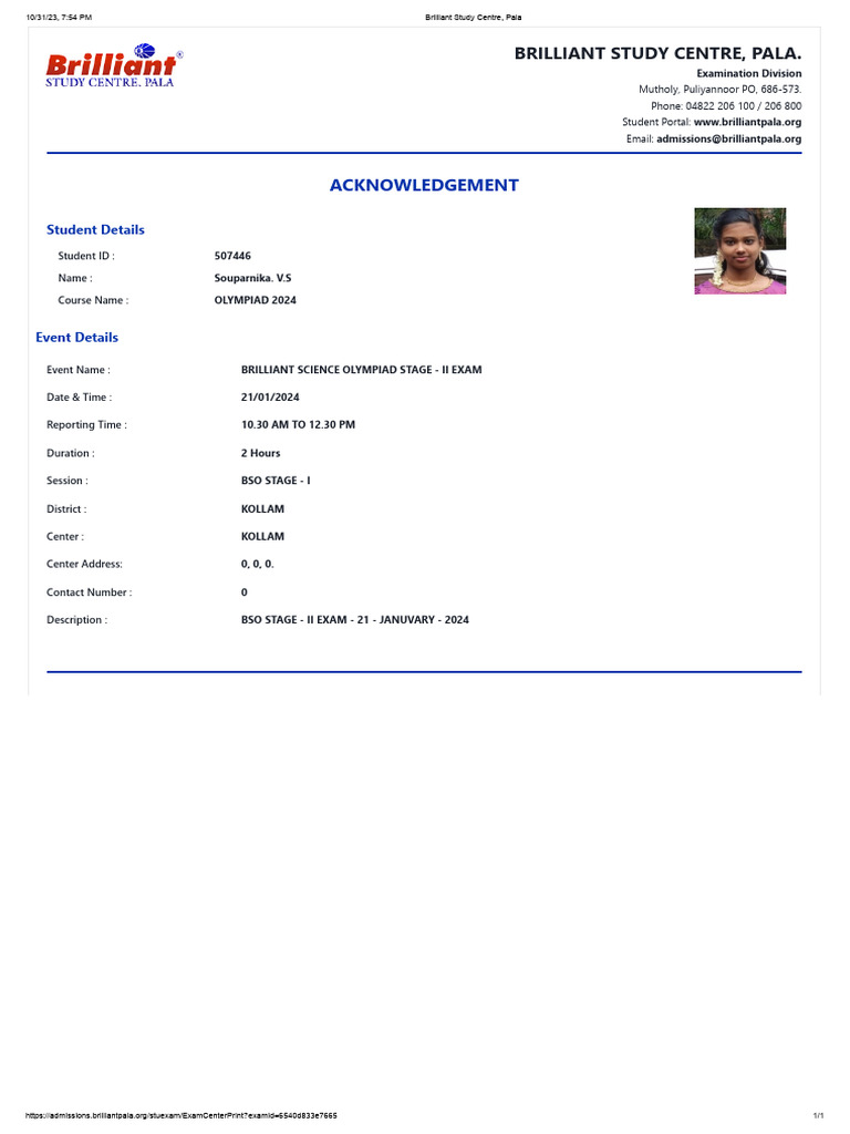 Brilliant Study Centre, Pala | PDF