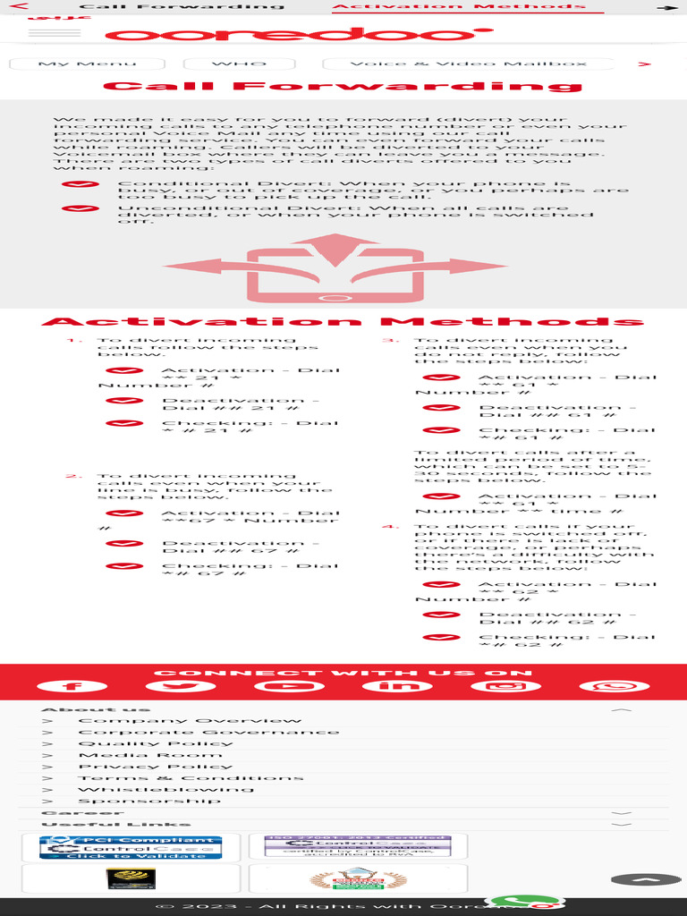 Ooredoo - Call Management | PDF | Voicemail | Information And ...